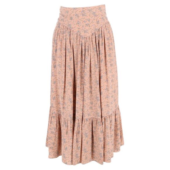 Celine | Skirts | Celine Prairie Printed Midi Skirt In Peach Silk ...